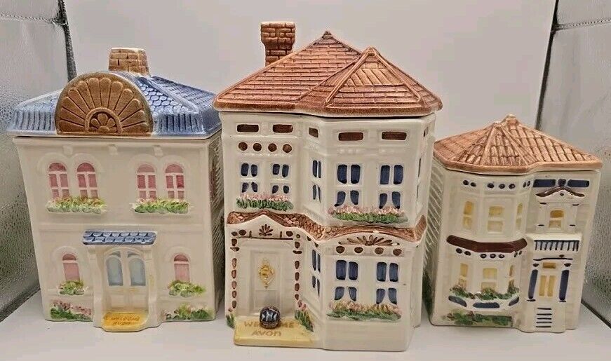 Avon townhouse canister collection set of 3 vintage Victorian Cookie ...