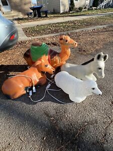 4 Vintage Christmas Nativity Lighted Blow Mold Animals Camel Sheep ...