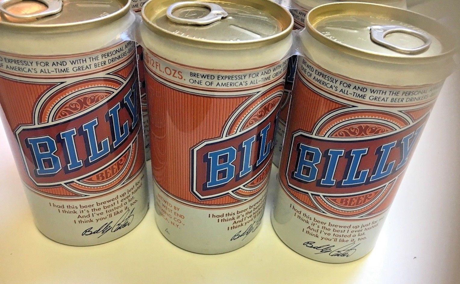 6 PACK OF Unused VINTAGE 1970s COLLECTABLE BILLY (CARTER)-Pull tab BEER ...