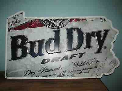 Vintage 1991 BUD DRY DRAFT BEER TIN Shape of PENNSYLVANIA Unique 29 3/4 ...