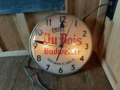 Vintage DuBois Budweiser Beer Lighted Clock - Works! DuBois Brewing Co ...