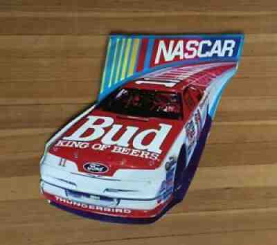 Vintage Bud KING OF BEERS Sign NASCAR Metal Racing Car Ford THUNDERBIRD ...