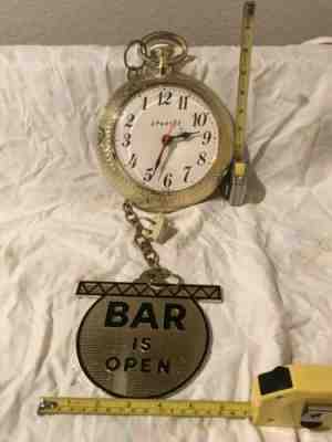 RARE 1960s Spartus BACKWARDS Reverse Run BAR OPEN/CLOSED WALL CLOCK ...