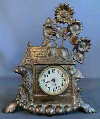 Antique ART DECO Era CAST IRON Figural DOG Sunflower DOGHOUSE Old ...