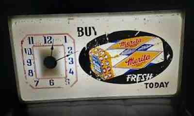 ANTIQUE 1954 LACHNER / Very Rare MERITA BREAD Lighted Clock Sign ...