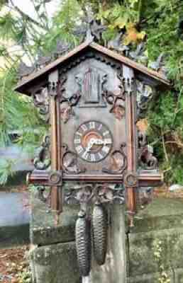 Antique German Black Forest 2 Horn Trumpeter Project Clock Running ...