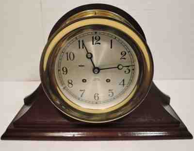 BEAUTIFUL, BRASS CHELSEA SHIP'S BELL 6" DIAL STRIKE CLOCK ON MAHOGANY ...