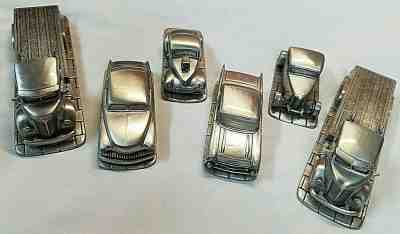 RARE FOUR KAVAL PEWTER MINIATURE CARS AND TWO EIGHTEEN WHEELERS ONLY ...