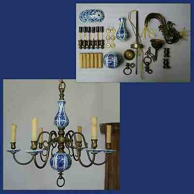 VINTAGE 6 LIGHTS DELFT HOLLAND PORCELAIN BLUE WHITE CHANDELIER CEILING ...