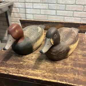 Vintage Pair of Redhead Red Head Duck Decoys Hunting Nice Carved Ornate ...