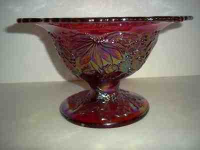 Fenton Glass RUBY RED CARNIVAL CHRISTMAS HOLLY COMPOTE BOWL Family ...