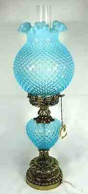 Fenton Art Glass ~ Blue Opalescent Hobnail Lamp in Original Box ~ HTF ...