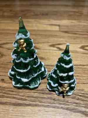 Fenton Glass 3 & 4 Inch Christmas Trees Green Spruce With Teddy Bear ...