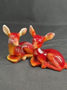 2 Fenton Art Glass 1985 RUBY MARBLE FAWN/DEER FIGURINE MADE FOR LEVAY ...