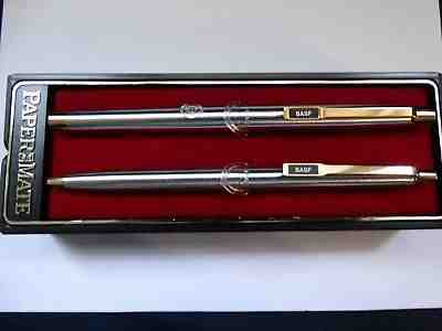 VINTAGE SET PAPER MATE FOUNTAIN PEN AND B.P.PEN RARE BASF SIGN ! VERY ...