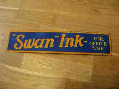 LARGE VITREOUS ENAMEL SIGN SWAN INK SHOP TIN FOUNTAIN DIP PEN ...