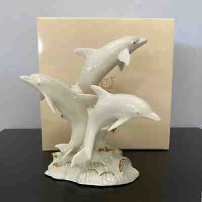 Lenox Dolphins of Splendor Dancing Dolphin on Sea Wave Ivory Sculpture ...