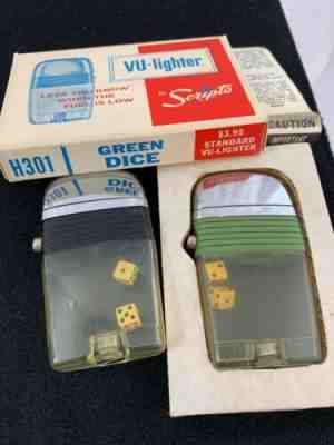 2 Vintage Scripto Vu Lighters - Black & Green Bands With Dice - One Has ...