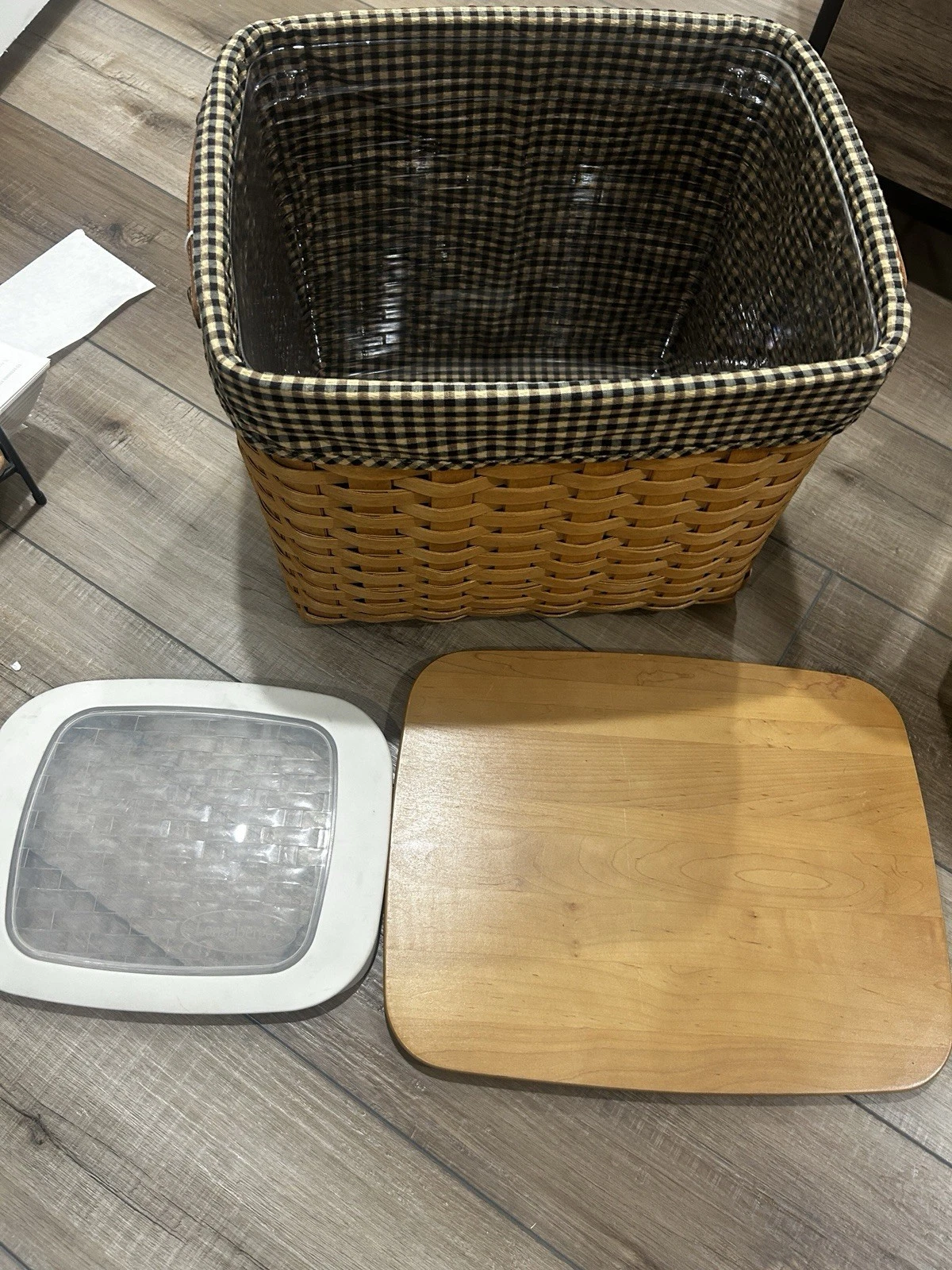 Longaberger Personal File Basket KHAKI CHECK Liner Protector 8x8 Lid ...