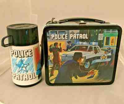 1978 RARE-VINTAGE "POLICE PATROL" METAL LUNCH BOX With Themos and TAG!