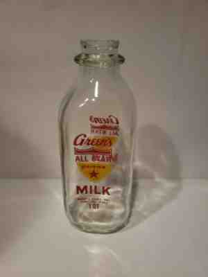 Green's All Star Dairies Milk - One Quart Milk Bottle - York, PA - 2 ...