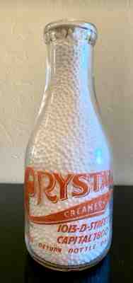HTF Vintage Crystal Creamery Sacramento QT Milk Bottle w/Cap "Healthy ...