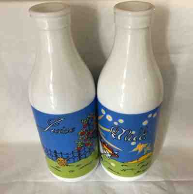Carlton Glass Set 2 Milk Glass Bottles Country Farm Milk Juice Germany ...