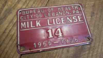 L3878- Rare 1955-1956 Lebanon Pa Milk License Plate Sign Milk Bottle ...