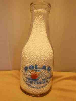 VTG GARDEN FARM DAIRY / POLAR BEAR ICE CREAM 2 COLOR QT. MILK BOTTLE ...