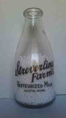 Quart Streverling Farms War Slogan milk bottle Austin Minnesota, Minn ...