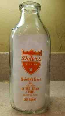 Vintage Deters All Star Dairy Farms Glass Quart Milk Bottle Quincy IL ...