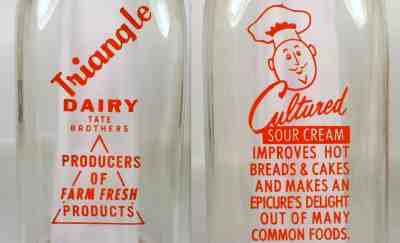 RARE Vtg 40s Triangle Dairy Tate Brothers One Quart Milk Bottle Orange ...