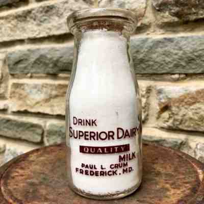 1/2 Pt Milk Bottle Superior Dairy Frederick MD Paul L Crum Maroon Pyro ...
