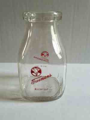Vintage HALF PINT Dairy Milk Bottle, FREEMAN'S DAIRY, Allentown, PA