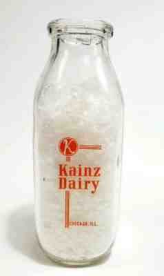 Kainz dairy vtg glass 1 pint milk Creamer bottle chicago IL Illinois ...