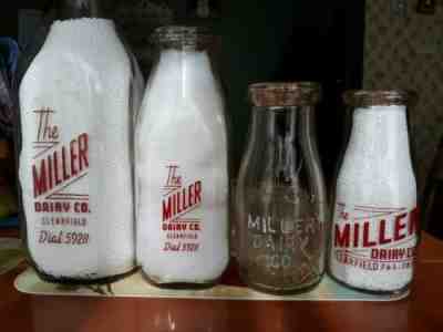 4 Vintage Milk Bottles From The Miller Dairy Clearfield, Pennsylvania ...
