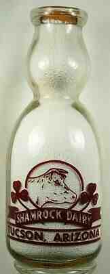 SHAMROCK DAIRY TUCSON ARIZONA CREAM TOP MILK BOTTLE WWII SLOGAN PILOT ...