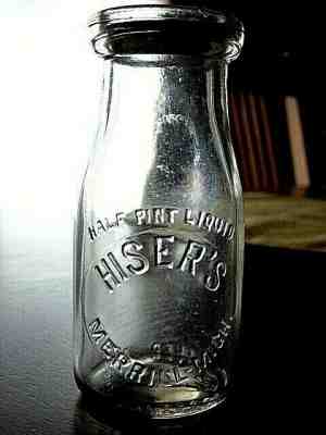 1930's HISER Merrill MICHIGAN Mich. MI. 1/2 pint dairy milk bottle ...