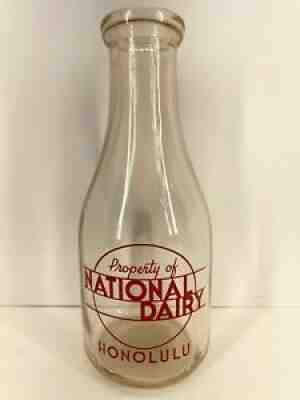 Quart Milk Bottle National Dairy, Honolulu, Hawaii Hawaiian Island