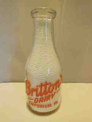 VINTAGE ORANGE PYRO QUART MILK BOTTLE BRITTON'S DAIRY EMPORIUM, PA ...