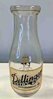 VINTAGE DELLINGER DAIRY FARM ONE PINT MILE BOTTLE JEFFERSONVILLE ...