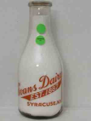 TRPQ Milk Bottle Evans Dairy Farm Syracuse NY ONONDAGA CO 1945 WWII War ...