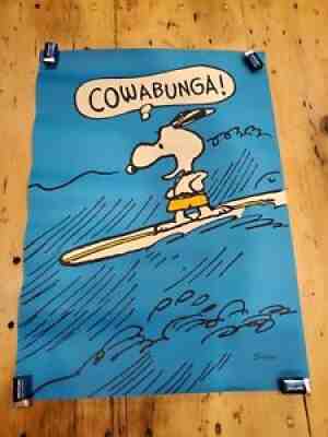 Vintage Peanuts Poster Snoopy Surfing COWABUNGA Schulz Copyright 1958 ...