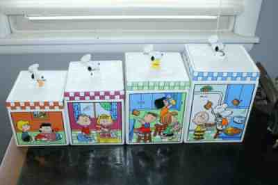 RARE PEANUTS SNOOPY DANBURY MINT CANISTER SET COMPLETE SET OF 4 WITH ...
