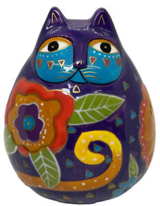 Vintage Laurel Burch Purple Fat Cat Piggy Bank Signed