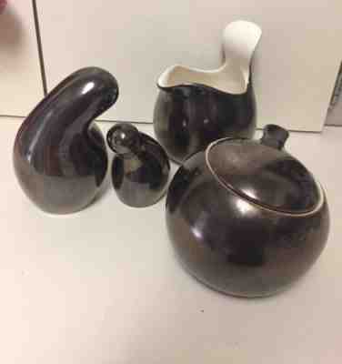 Eva Zeisel Red Wing Gunmetal Creamer Sugar Salt & Pepper - Sold for ...