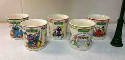 6 GORHAM SESAME STREET MUG SET Muppet Show 1977 Jim Henson EXCEL COND ...