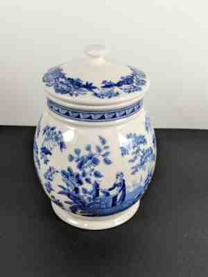 Spode Cookie Biscuit Jar with Lid Blue Girl at Well L0906 Blue Ware ...