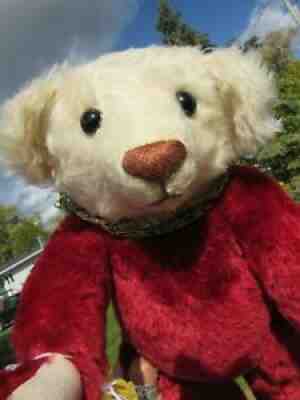 VINTAGE TEDDY BEAR RARE RED & WHITE MOHAIR ARTIST ROBIN FOLEY 16" RAG A ...