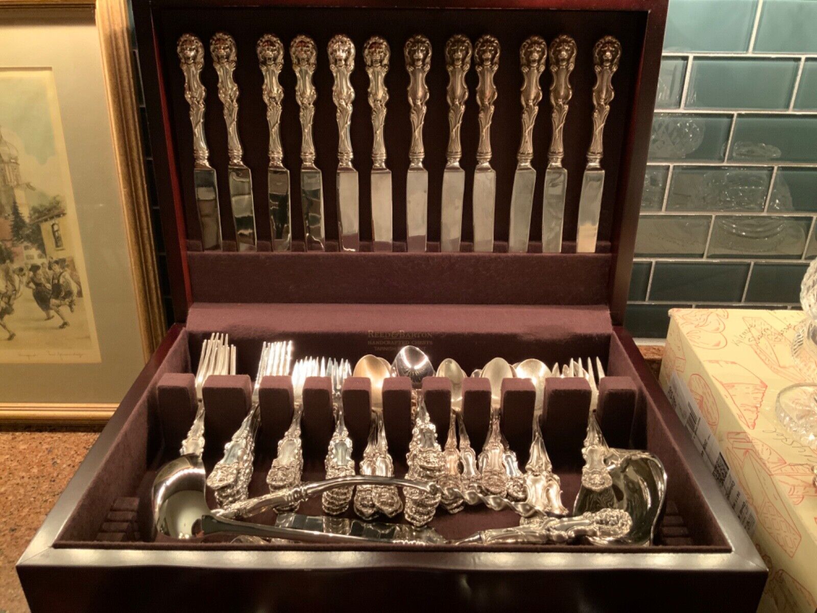 12 Place Setting and More Wallace Sterling Silver Lion Pattern with Box ...